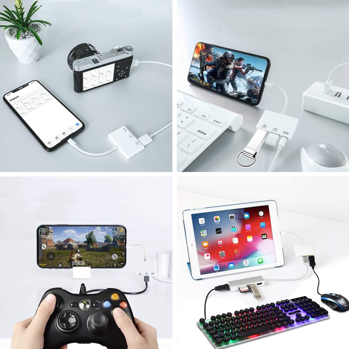 Lightning to USB3 Camera Adapter,rosyclo Apple MFi Certified 3 in 1 USB 2.0 Female Cable OTG Adapter with Charging Port,Compatible with iPhone12/11/11Pro/X/8/7/6/iPad,USB Drive,MIDI Keyboard,Mouse