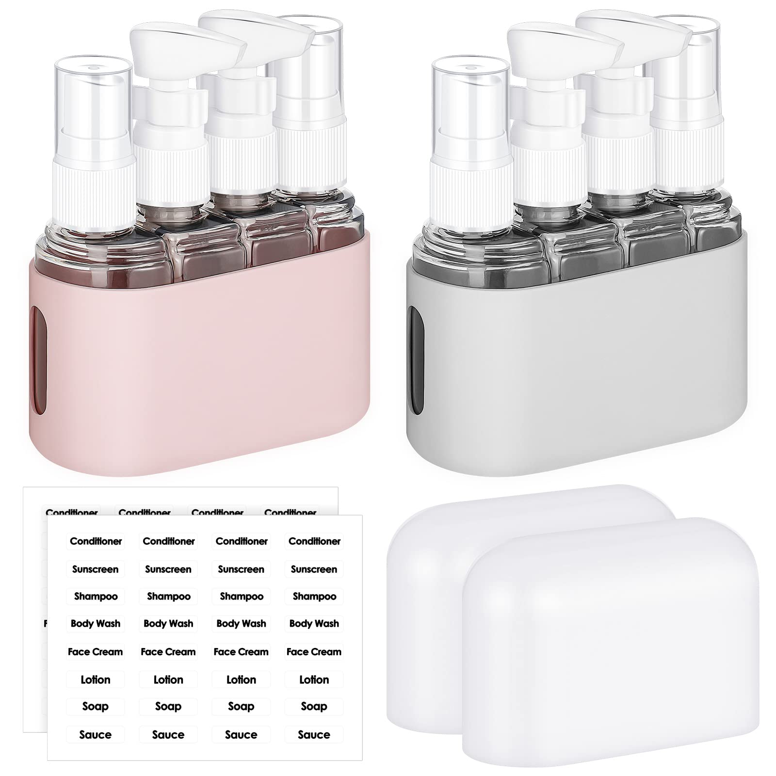 2 Sets 8 Pieces Leak Proof Travel Bottles Accessories TSA Approved Leak Proof Squeezable Travel Size Toiletries, Portable Travel Liquid Container, Sprayer Travel Size Toiletry Bottles with Tag