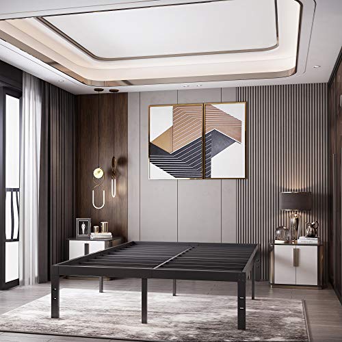 Homdock King Size Bed Frame-16 Inch Metal Platform Mattress Foundation/Sturdy Strong Steel Structure 3500 lbs Heavy Duty/Noise Free/None Slip/No Box Spring Needed/Black Finish