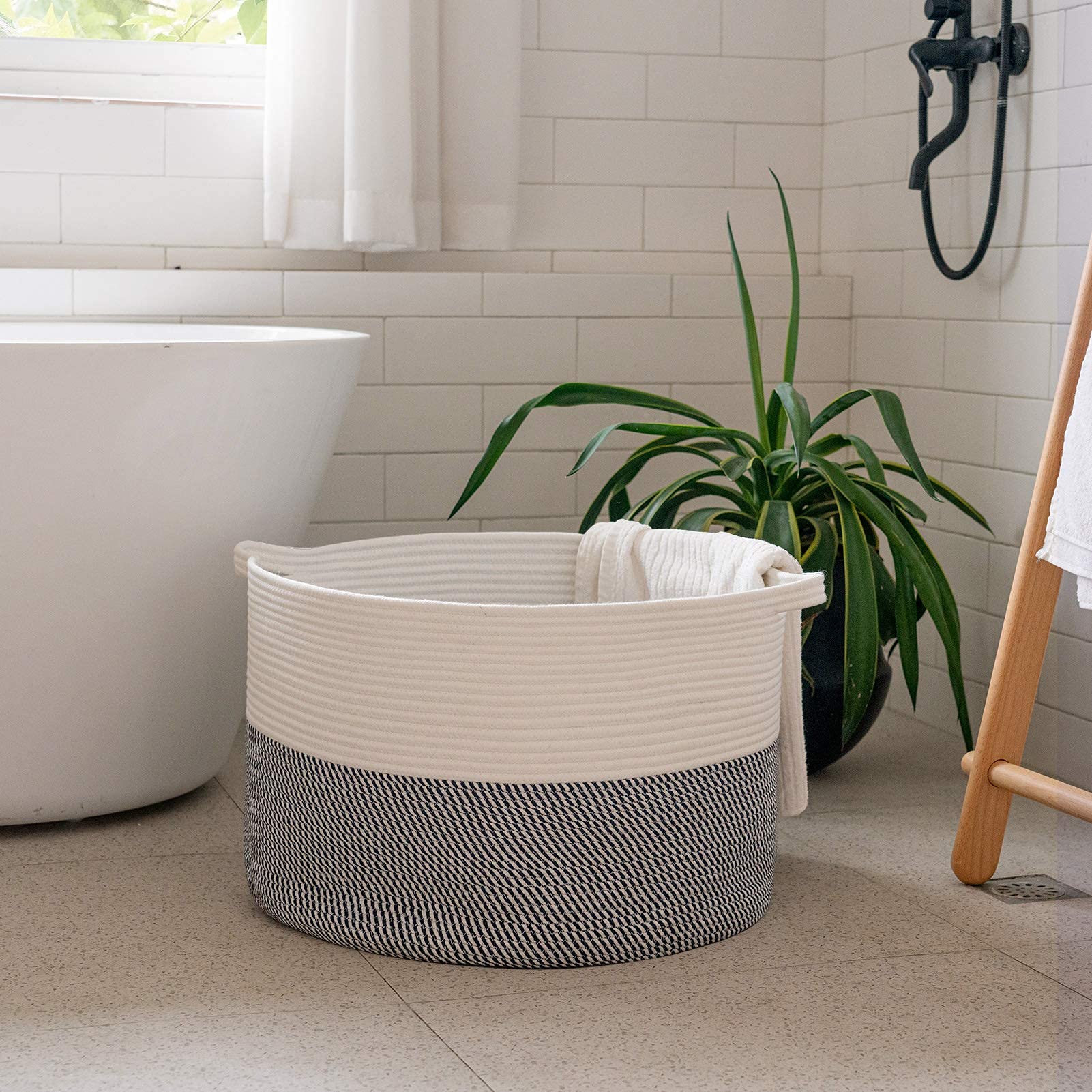 INDRESSME XXXL Large Cotton Rope Woven Basket Laundry Storage Bin with Handles (Set of 2)