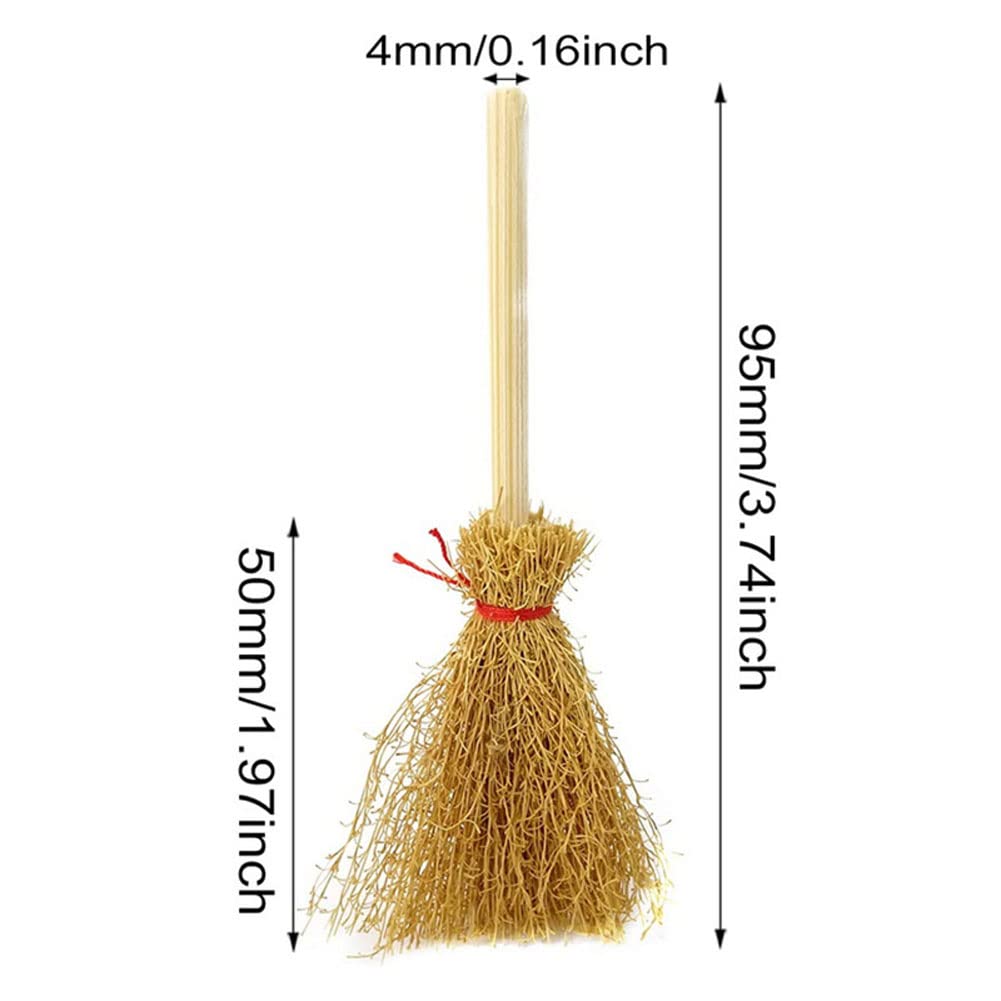 20pcs Mini Straw Brooms with Red Ropes Miniature Artificial Broom Halloween Straw Craft Decoration for Costume Cosplay Halloween Party Decorative Accessory Hangings Decorations