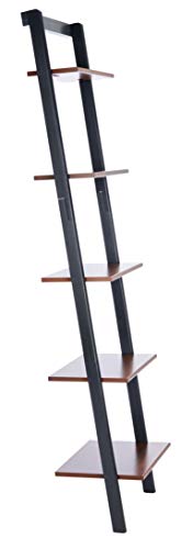 Safavieh Home Collection Allaire Honey Brown/Charcoal 5-Tier Leaning Storage Display Shelves Living Room Bedroom Office Bookcase Etagere, 0