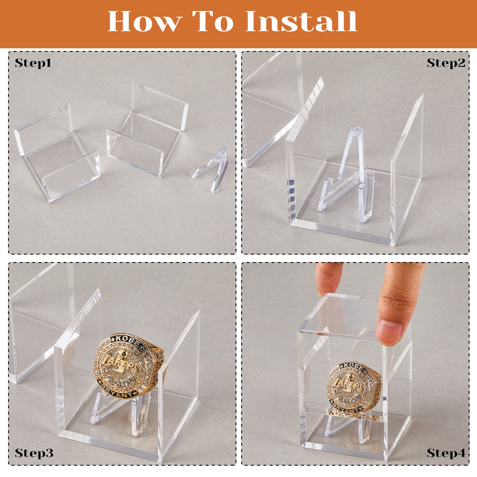 2 Sets Championship Ring Display Case Clear Acrylic Display Case Mini Acrylic Easel Stands Challenge Coin Holder Acrylic Stands for Display Box and Stand Holder UV Ring Holder (1.77x1.77x1.77 Inch)