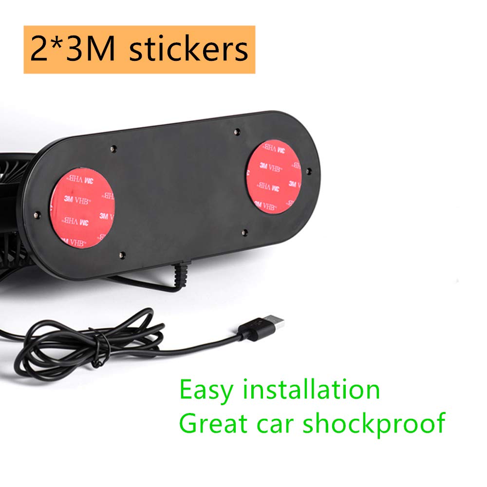 2020 Adjustable Portable Dual Head Leather Car Fan, 3 Speeds, Strong Wind, Rotatable Cooling Fan for SUV, RV, Boat, Vehicles Glasses, Dashboard, Wall Mounted USB Car Fan