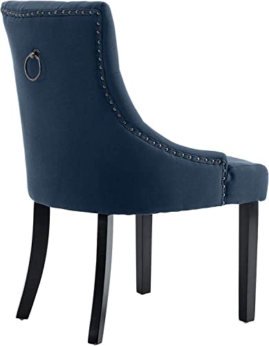 Alohappy Dining Chairs Linen Upholstered Side Chairs with Natural Oak Legs for Kitchen,Living Dining Room,Set of 2 Navy Blue