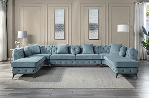 Acme Atronia Fabric Upholstered Tufted Sectional with 7 Pillows Deep Green