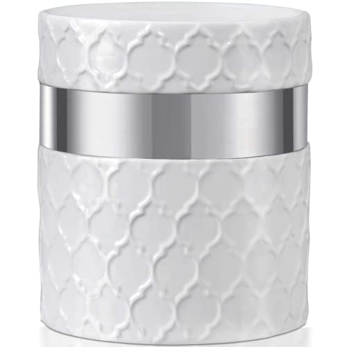 Home Acre Designs Kitchen Utensil Holder - Large Ceramic Farmhouse Countertop Crock, White/Silver