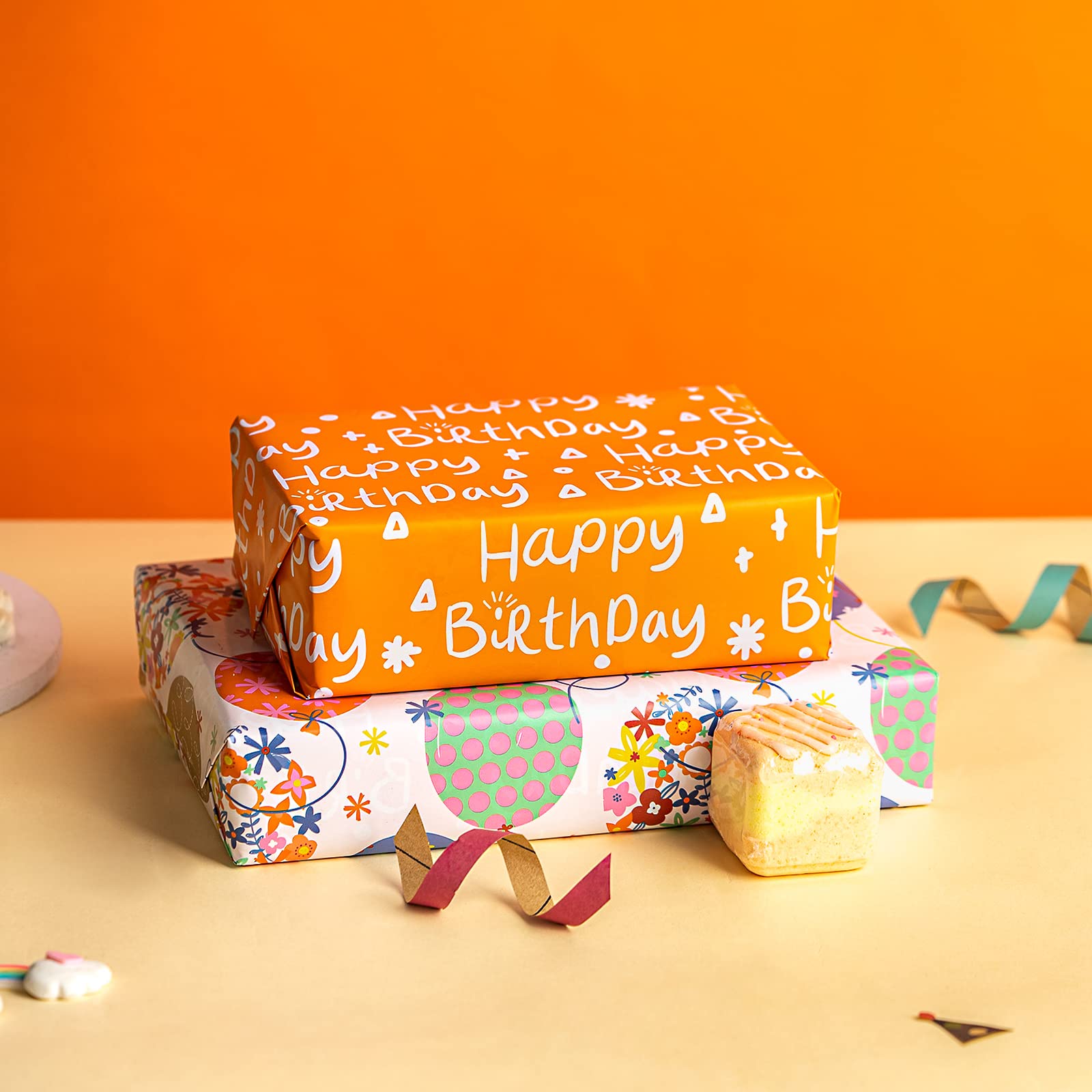 LeZakaa Reversible Birthday Wrapping Paper Roll - Flower Balloon & Happy Birthday Lettering - 17 inches x 32.8 Feet (46.45 sq.ft.)