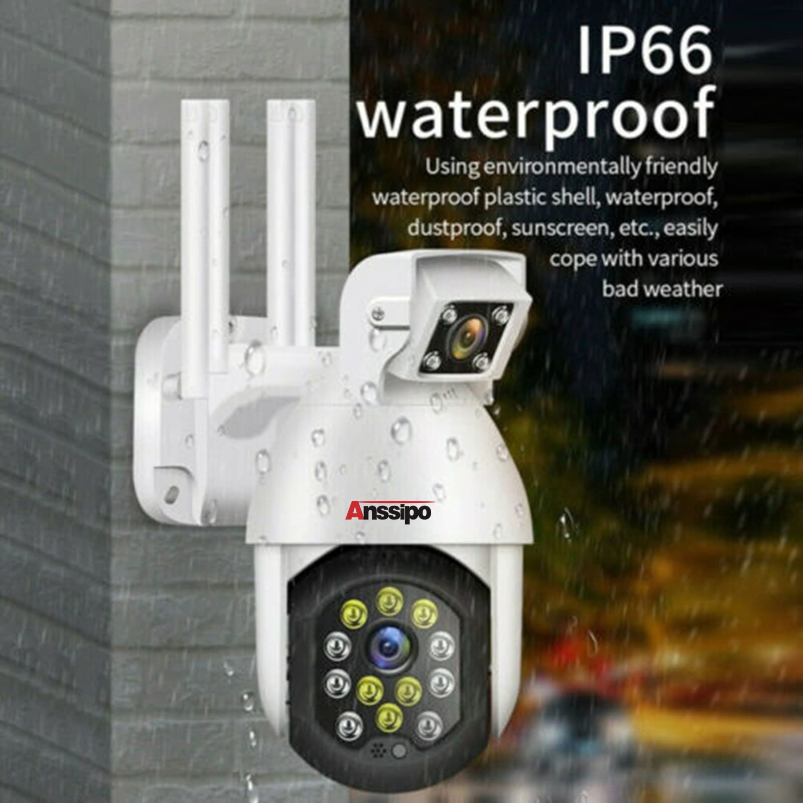 Anssipo Wireless Security Camera Outdoor, Dual Lens 360° 1080P HD WiFi PTZ Camera IP Surveillance Camera for Home with Two-Way Audio, Color Night Vision, Motion Detection