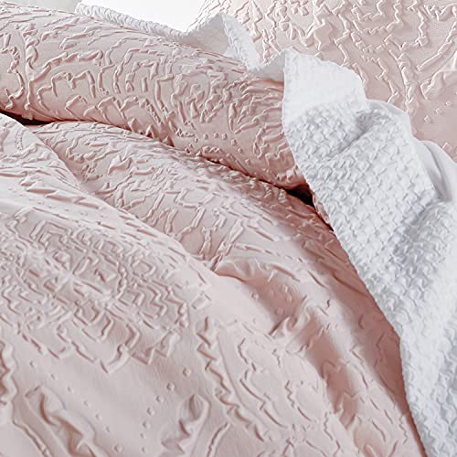CHF Solid Medallion 3-Piece Microsculpt Comforter Set with Shams, Full/Queen, Blush