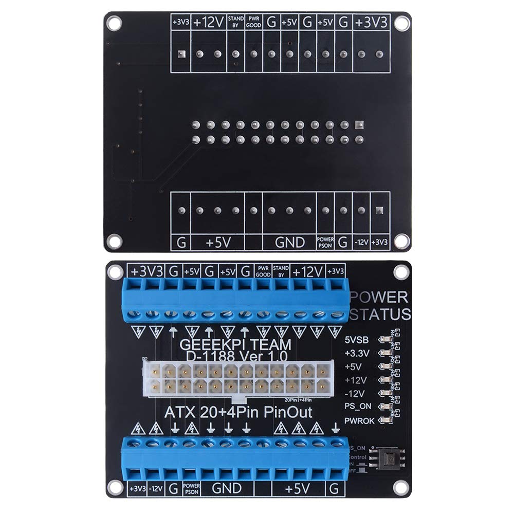 GeeekPi 24/20-pin ATX DC Power Supply Breakout Board Module Adapter, Terminal Block Breakout Module for Computer PC