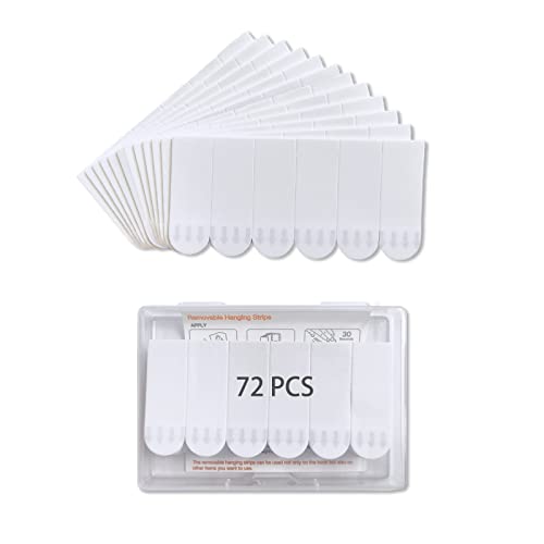 72 Small Refill Strips, Damage Free Hanging Wall Adhesive Strips for Indoor Wall Hooks, Wall Hanging Strips for Holiday Posters and Decorations, Water-Resistant Removable Double Sided Adhesive Strips