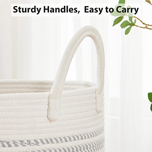 72L Large Woven Rope Laundry Hamper by Fiona's magic, Tall Laundry Basket Storage, Baby Nursery Hamper for Blankets, Toys and Clothes Hamper for Bedroom and Living Room Organizing, Jute, White