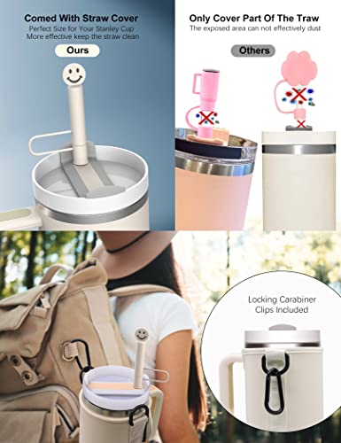 Aiscool Water Bottle Carrier Bag Holder for Stanley Quencher H2.0 Tumbler 40 Oz Cream, Neoprene Water Bottle Sling Bag Sleeve Holder Carrier with Adjustable Shoulder Strap & Straw Covers