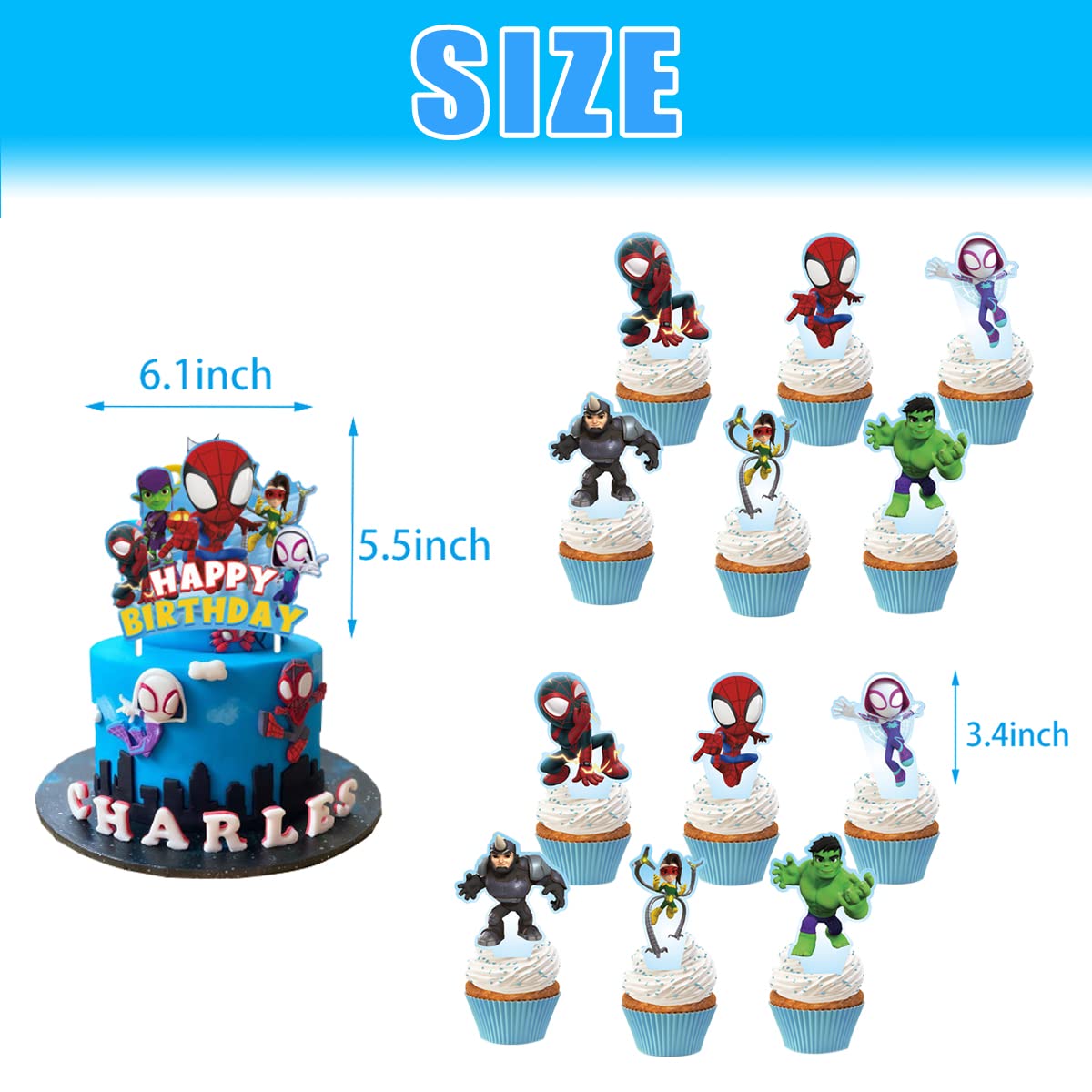 25Pcs Spider Friends Party Cake Decorations, Spider Birthday Cupcake Toppers for Spider Party Supplies