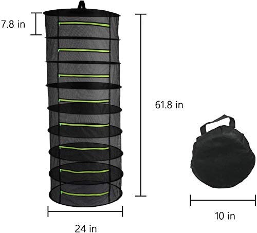 POURIN 2ft 8 Layer Herb Drying Rack Mesh Hanging Drying Nets W/Green Zipper Garden Herb Dryer Racksf for Plant