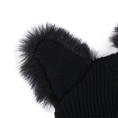 Armfre Tops Women's Beanie Hat Cute Cat Print Slouchy Skullies with Faux Fur Cat Ears Thick Skull Cap Chunky Ribble Knitted Skull Hat Cuffed Ski Cap for Ladies Casual Outdoor Active