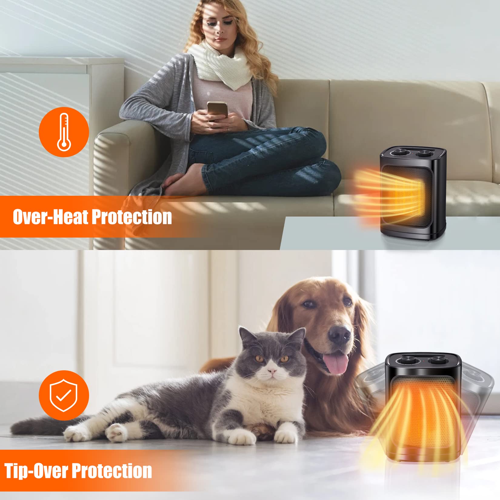 Antarctic Star Space Heater, Portable Electric Heater Ceramic Fan Small Mini Heaters Indoor Use ETL Certified 3 Modes Thermostat, Tip Overheat Protection Quiet Office Room Desk Home,9.1 Inch.