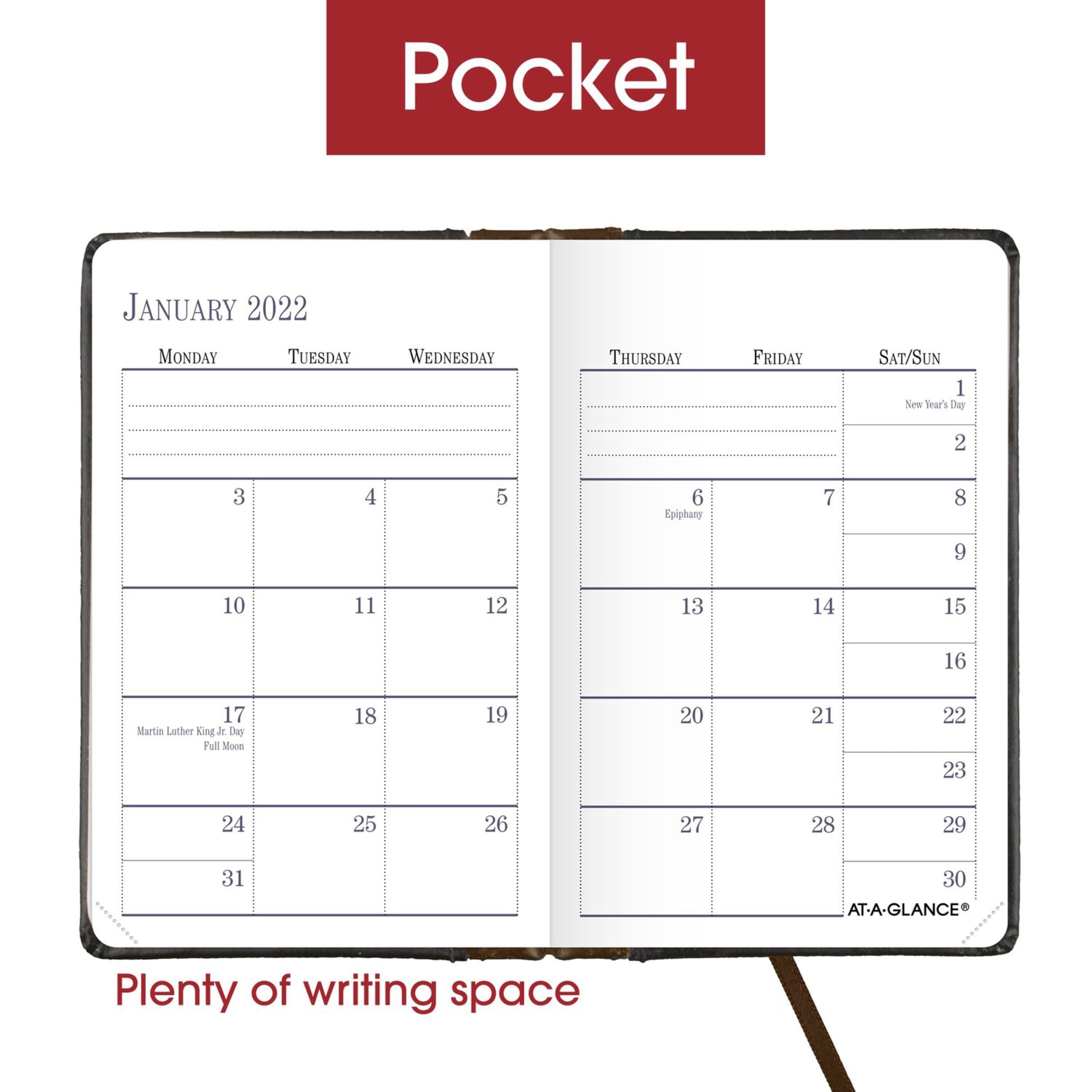 2022 Diary by AT-A-GLANCE, Fine Weekly & Monthly Diary, 2-3/4" x 4-1/4", Black (720105)