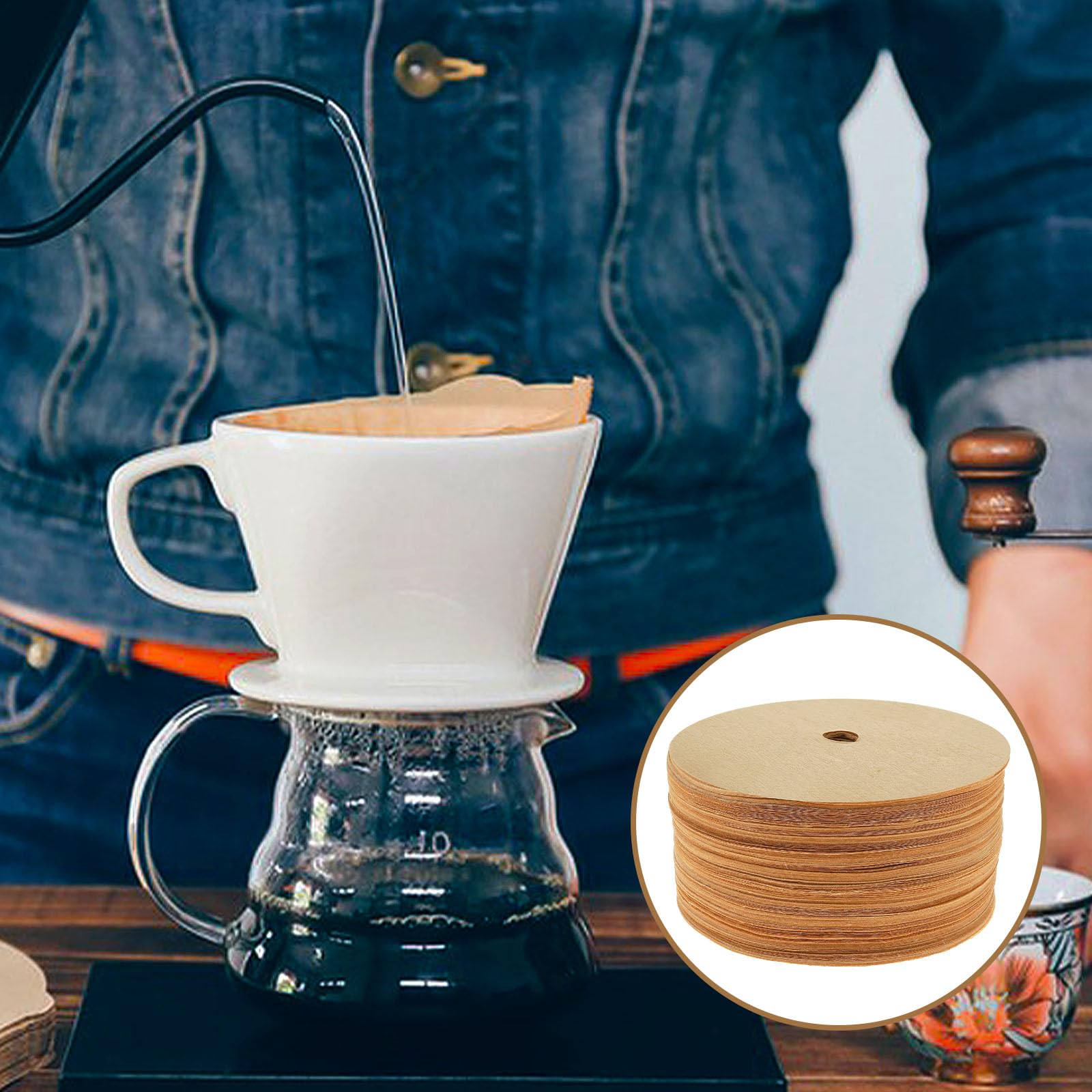 200Pcs Coffee Filters Paper,3.75Inch Disposable Unbleached Coffee Paper Filter, Round Coffee Filters Paper Replacement Compatible with Aeropre Percolator Home Office Use Brown