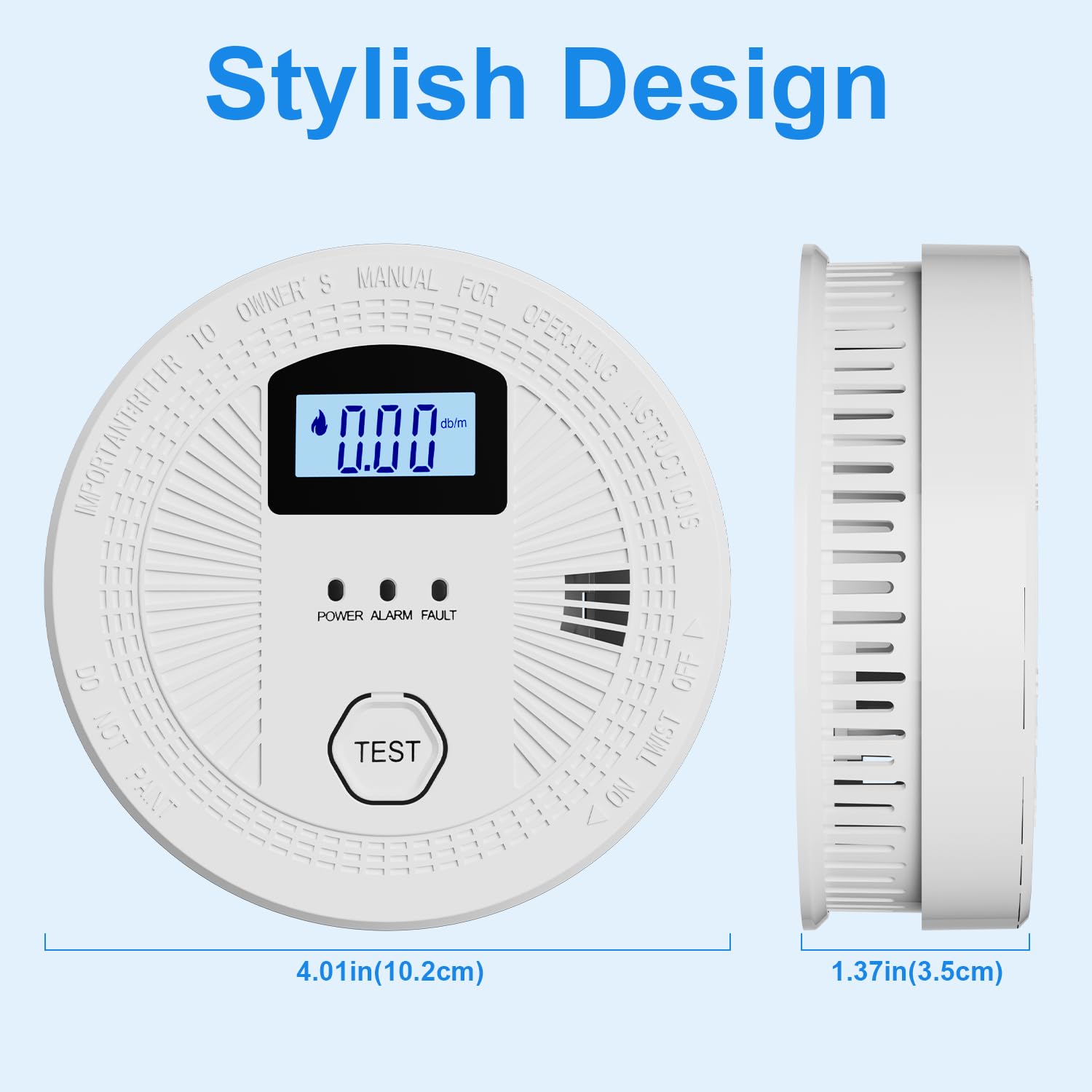 3 Pack Combination Photoelectric Smoke and Carbon Monoxide Alarm Detector with Digital Display; Battery-Operated White 907-3-Pack (JN-908)