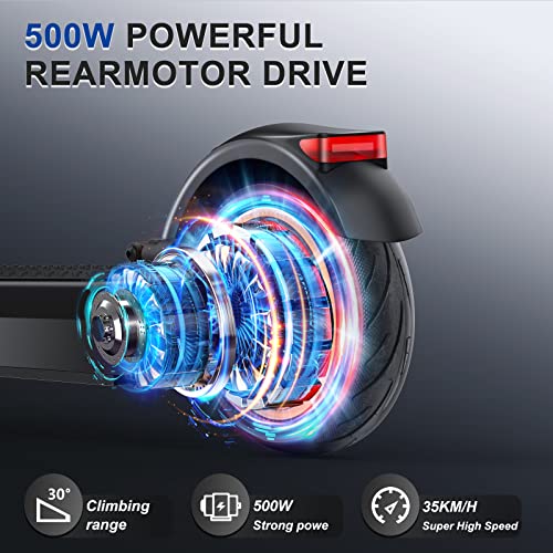 Aovopro ESMAX Electric Scooter, 27 Miles Range, Upgraded 500W Motor, 21 MPH Speed,10" Anti-Puncture Self-Sealing Air Tyre, Portable Commuting Electric Scooter for Adults