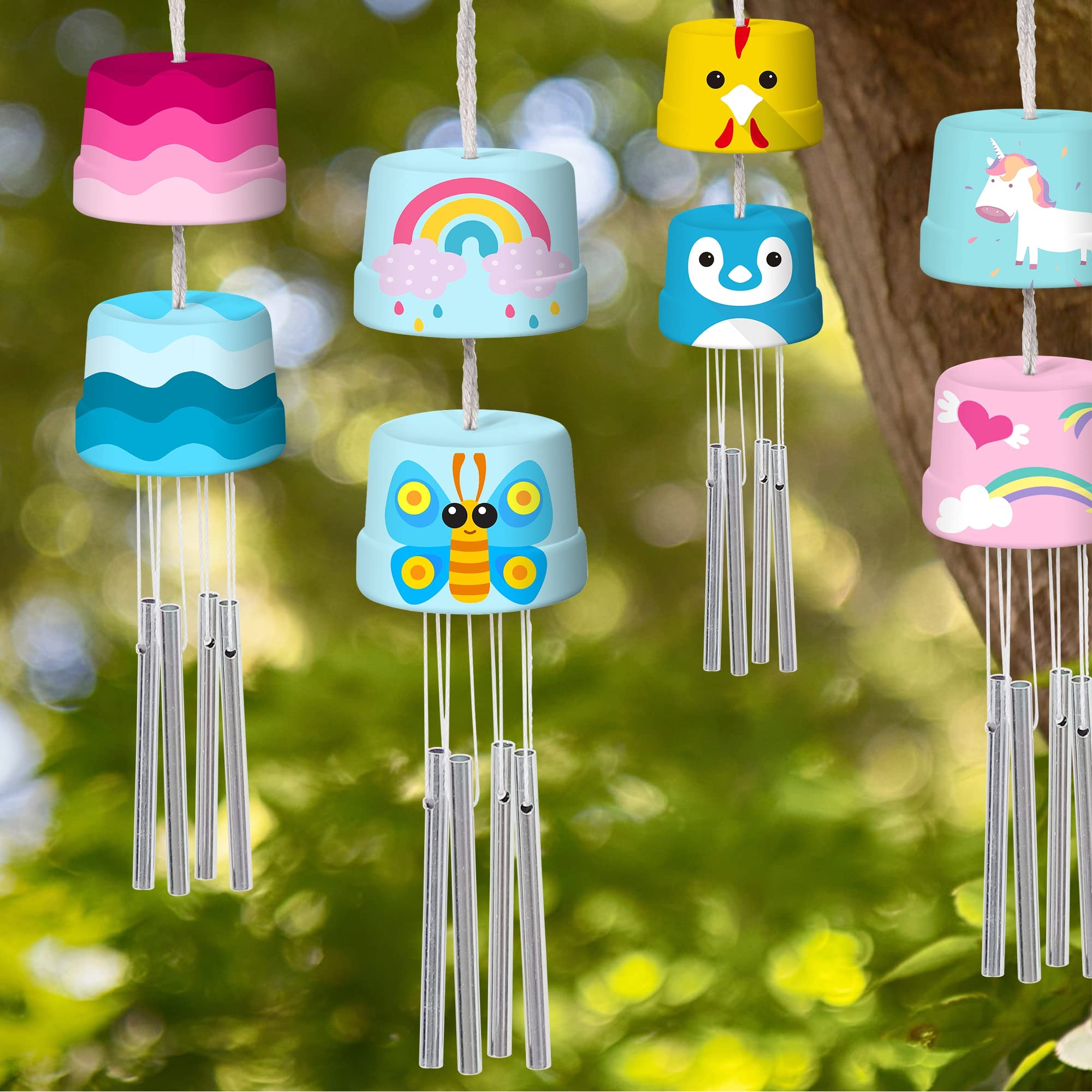 2 Pack Wind Chime Kits for Kids Crafts, Toddlers DIY Wooden Craft Painting Arts Kits, Includes Paints & Brushes, Birhtday Include Color Box