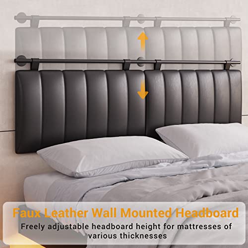 DICTAC King Floating Bed Frame with LED Lights and Wall Mounted Headboard Modern Upholstered Platform Low Profile LED Bed Frame King Size, No Box Spring Needed, Noise Free, Easy Assembly,Black