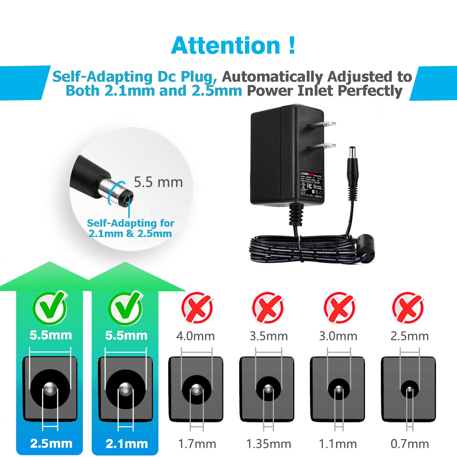 Chanzon 12V 0.5A 6W Power Supply AC DC Switching Adapter, 12 Volt .5a AC/DC Wall Wart Converter Transformer, 100-240v 50 60HZ Input with 12vdc 500ma Output