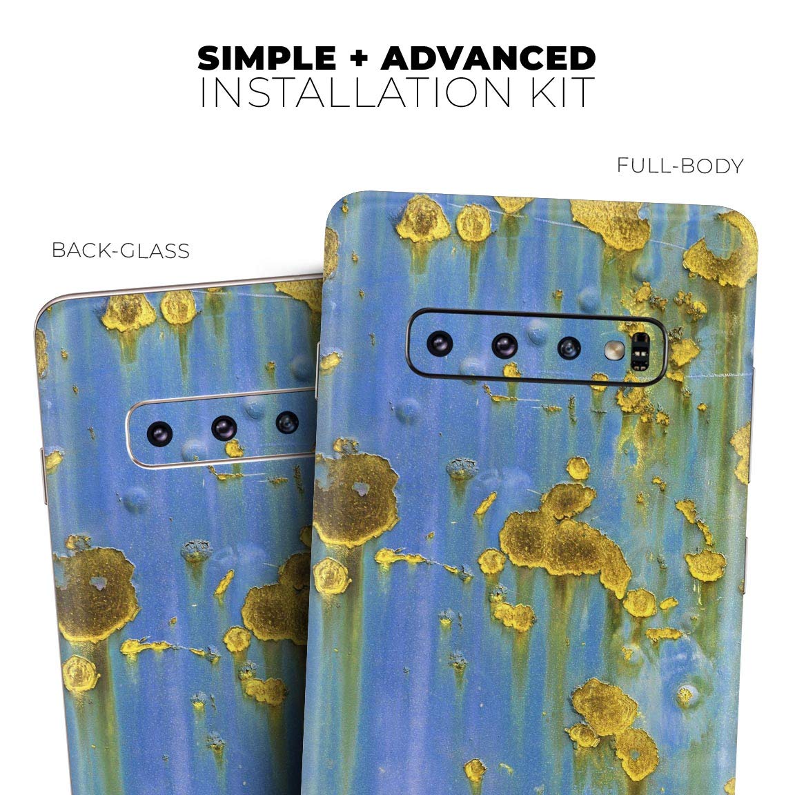 DesignSkinz Blue Metal with Gold Rust Protective Vinyl Decal Wrap Skin Cover Compatible with The Samsung Galaxy S20 (Screen Trim & Back Glass Skin)