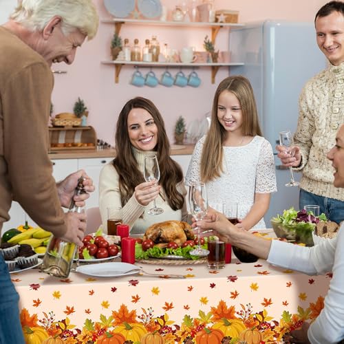 3-Piece 54 x 108 Inch Fall Harvest Plastic Tablecloth - Autumn Maple Leaves Disposable Rectangle Table Cover for Thanksgiving Day Parties, Dinners, and Celebrations, Indoor Outdoor Table Decorations