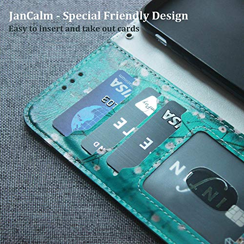 JanCalm for iPhone SE 2022 Case,iPhone 8 Wallet Case,iPhone 7 Case,iPhone SE 2020 Case,iPhone 6/6S Case (Not Plus),PU Leather [Wrist Strap] [Card Holder/Cash Slots] Stand Flip Cover (Plum Blossom)