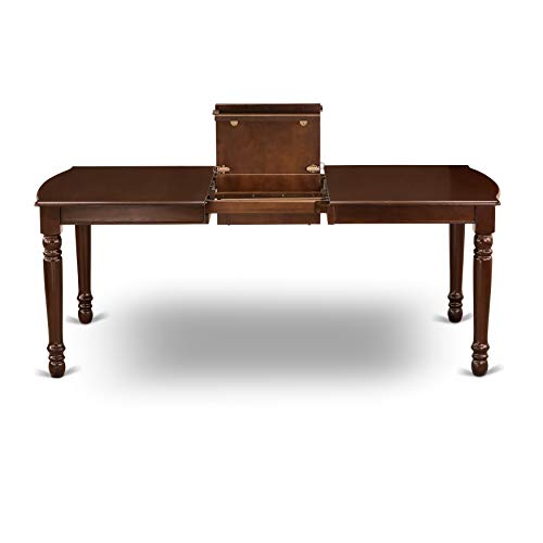 East West Furniture DOBR7-MAH-04 Nook Kitchen Set-Light Fawn Linen Fabric Button-tufted Parsons Chairs-Mahogany Finish 4 legs Hardwood Butterfly Leaf Rectangular Wood Dining Table and Frame, 7-Pc