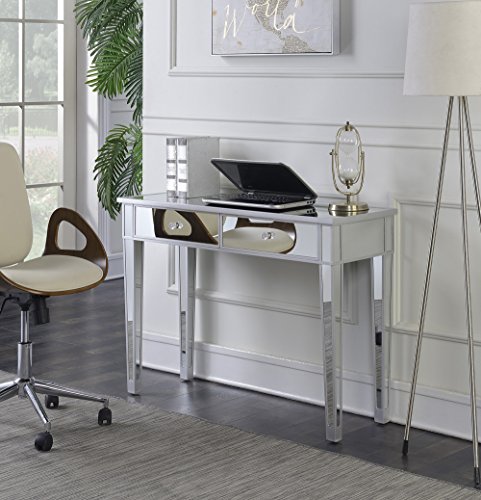 Convenience Concepts Gold Coast Mirrored Desk 42" - Console Table with 2 Drawers for Storage in Living Room, Office, Silver/Mirror