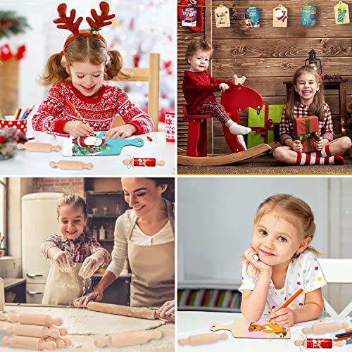 20Pcs Wooden Mini Rolling Pin for Crafts, Kids Small Dough Rolling Pin, Wood Cutting Board Chopping Board with Handle, Blank Wooden Labels with Rope for Halloween Christmas DIY Kitchen Home Decor