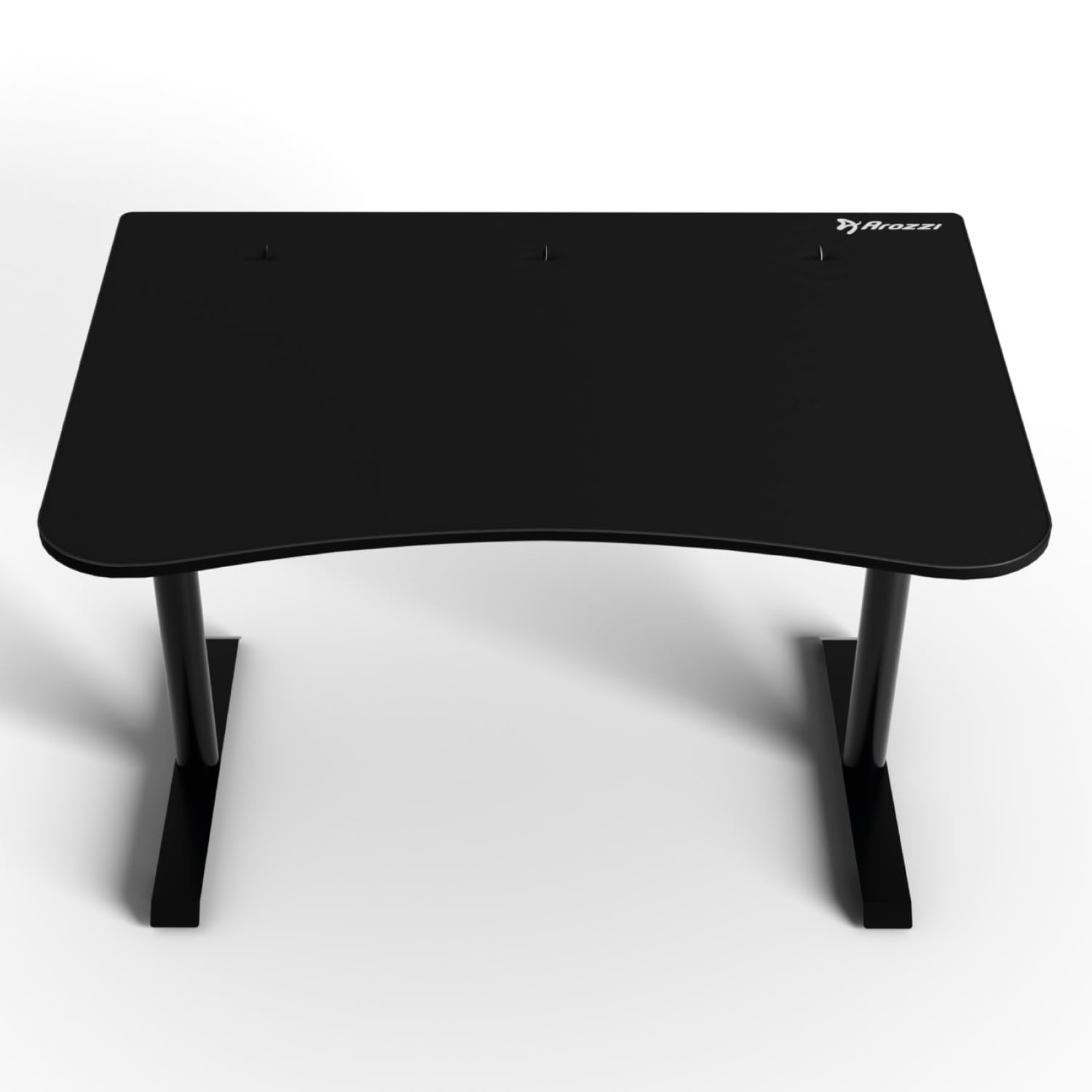 Arozzi Arena Fratello Curved Gaming and Office Desk with Full Surface Water Resistant Desk Mat Custom Monitor Mount Cable Management Cut Outs Under The Desk Cable Management Netting - Pure Black