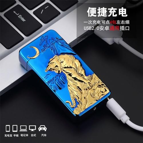 2024 Metal Engraved Dual Arc USB Rechargeable Lighter Windproof Arc Pulse Cigarette Lighter, Outdoor Portable Lighter (Color : C3)