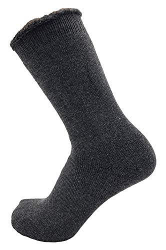 3 Pairs Mens Thermal Socks, Brushed Interior Warm Winter Thick Heavy Duty Cushioned Crew Sock, Bulk Pack (Assorted (Black/Navy/Gray))