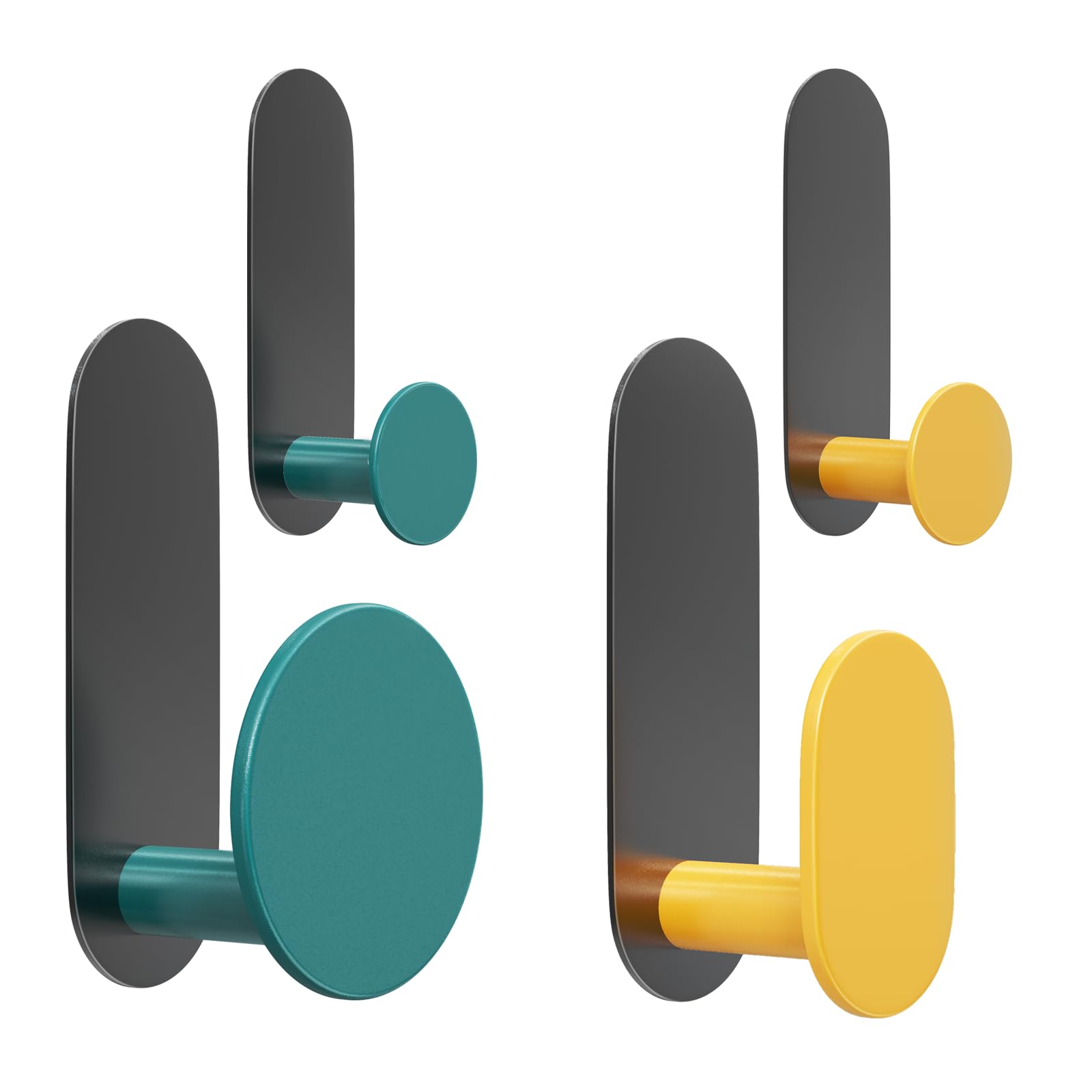 Adhesive Towel Hooks – Strong, No-Drill Hanging Coat Hooks perfect for holding robes, sponges, and loofahs in bathrooms, kitchens, and homes; brushed carbon steel with robust adhesive - 4-Pack.