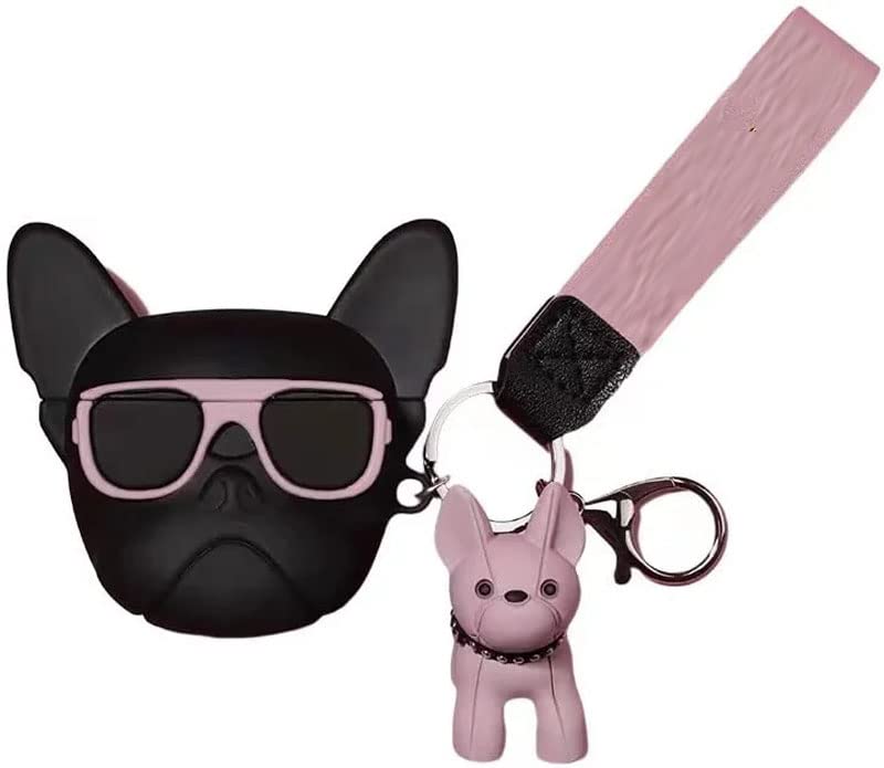 Cool Silicone Hiphop Bulldog Headphone Case Compatible with Airpods Pro Headphones Funny Cover with Bull Dog Keychain for Boys Girls Teenager Best Gift