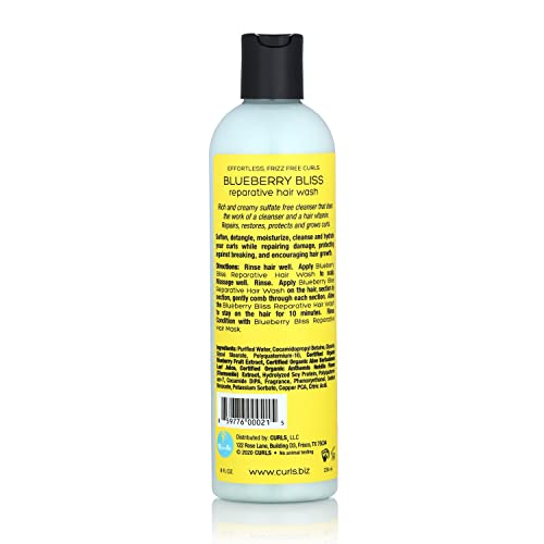 Curls Blueberry Bliss Reparative Hair Wash - 8 oz, Encourage Balanced Scalp, Rich and Creamy Sulfate-Free Cleanser, For Wavy, Curly, and Coily Hair Types