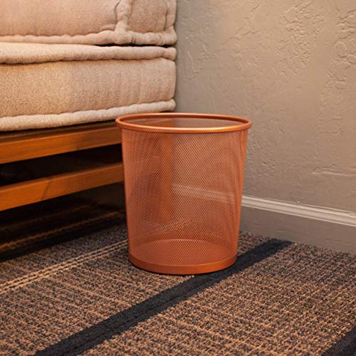 SHS Round Mesh Stainless Steel WasteBasket Trash Can Recycling Bin for Home, Office, Bathroom, Bedroom & Kitchen, 3.5 Gallon / 12L, 11β Height x 10β Diameter Garbage Can (Rose Gold)