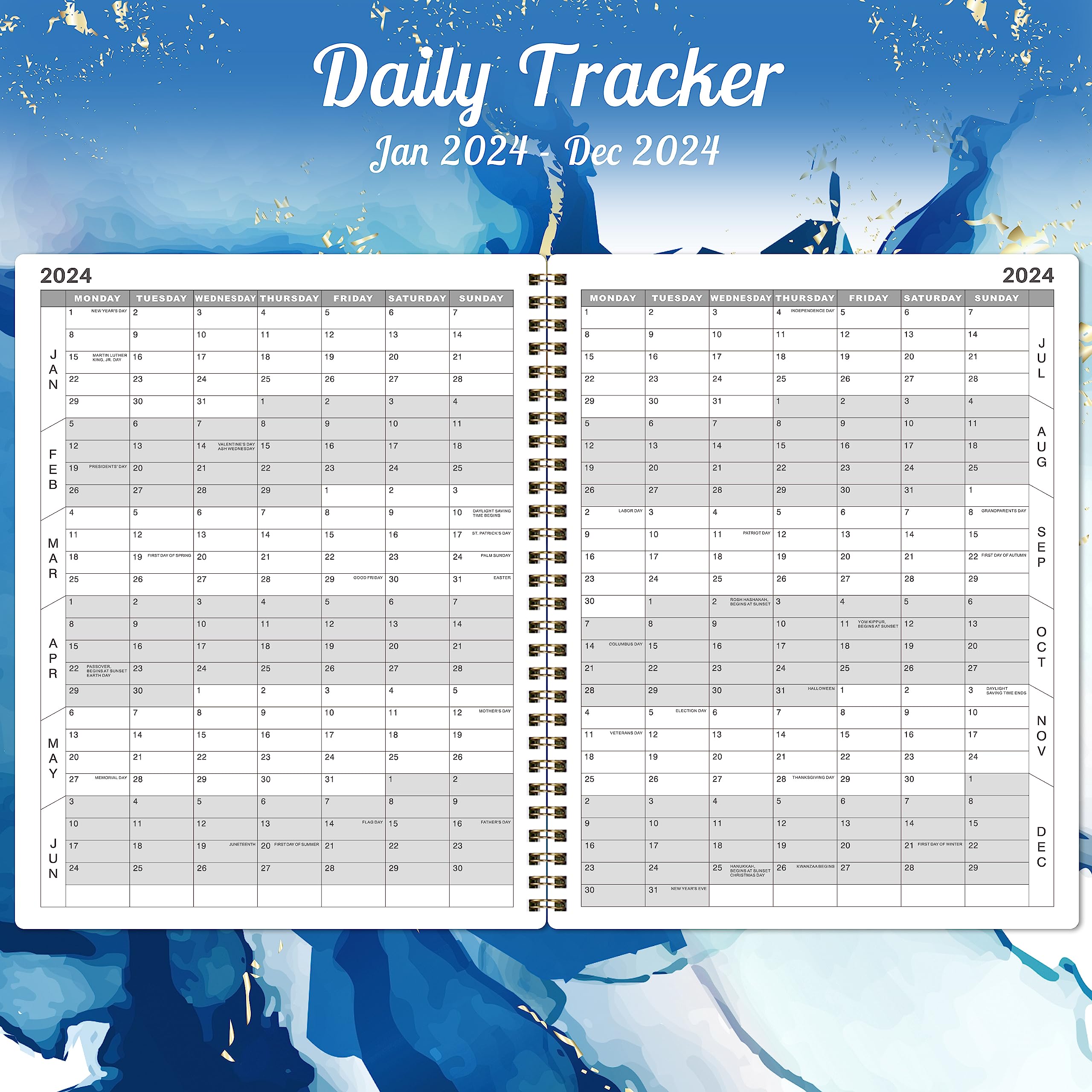 2024 Appointment Book - 2024 Daily Hourly Planner, 8" x 10", January 2024 - December 2024, Appointment Book 2024 with 30-Minute Interval + Thick Paper + Twin-Wire Binding + Printed Tabs - Indigo