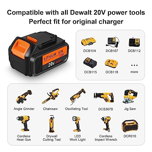 20v Max Battery Replacement for Dewalt 20V 6.0Ah Battery 2Pack with DCB112 Battery Charger Station for DCB201 DCB204 DCB205 DCB206 DCB120 DCB127 DCB115 DCB118 DCB107 DCB105 DCB102