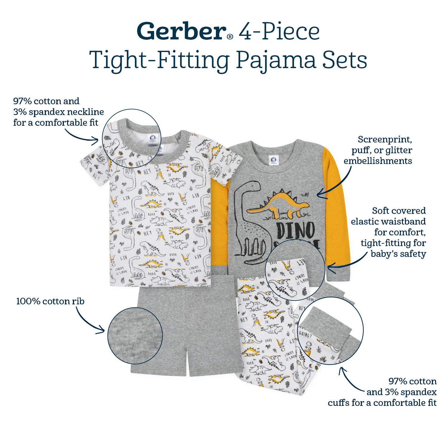 GerberBaby BoysToddler Snug Fit 4-Piece Pajama SetBear Grey18 Months
