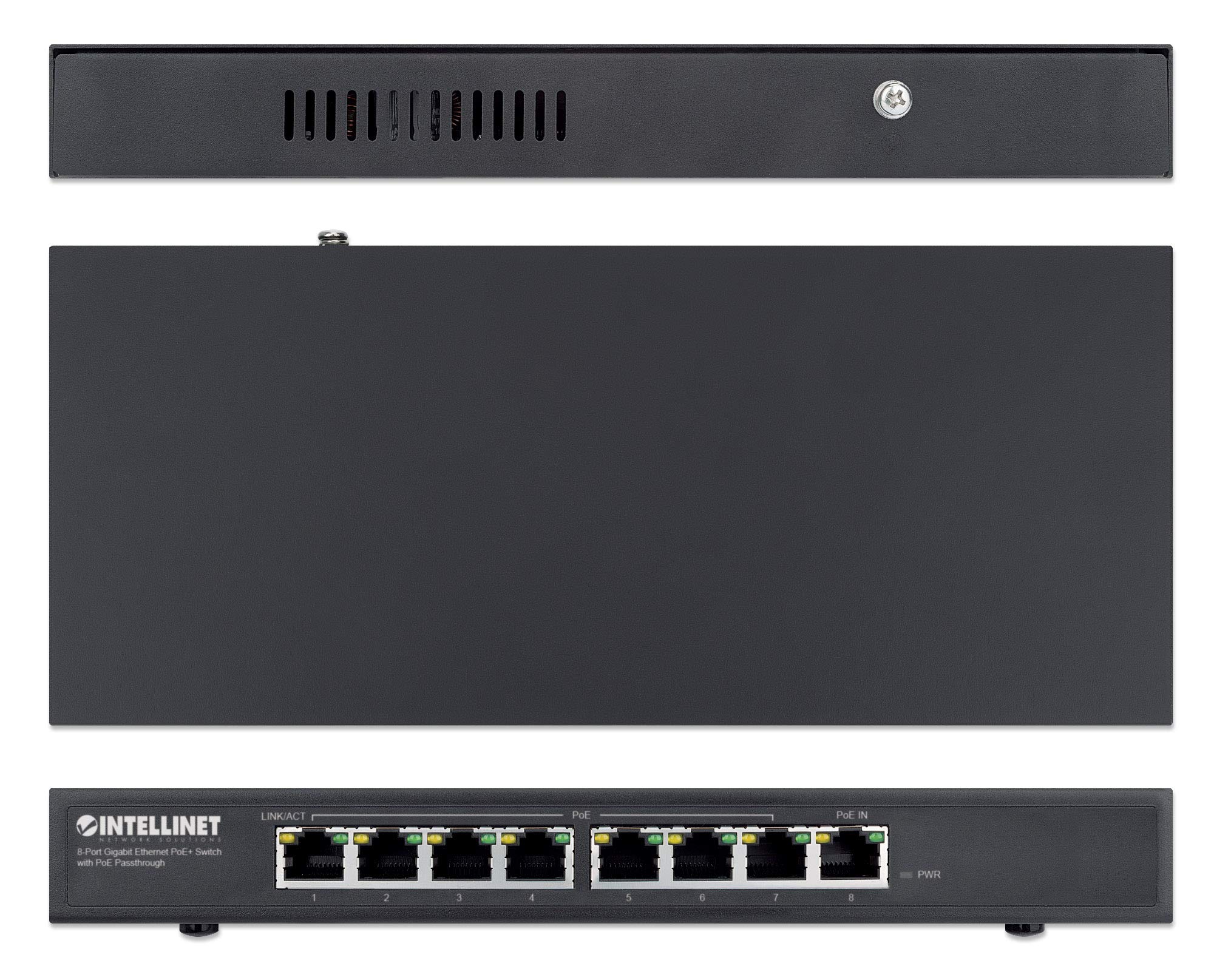 Intellinet 8-Port Gigabit Ethernet PoE+ Switch with PoE Passthrough - 85W PoE Budget, 30 W per Port, 16 Gbps Switch Fabric - 3 Yr Mfg Warranty-561679