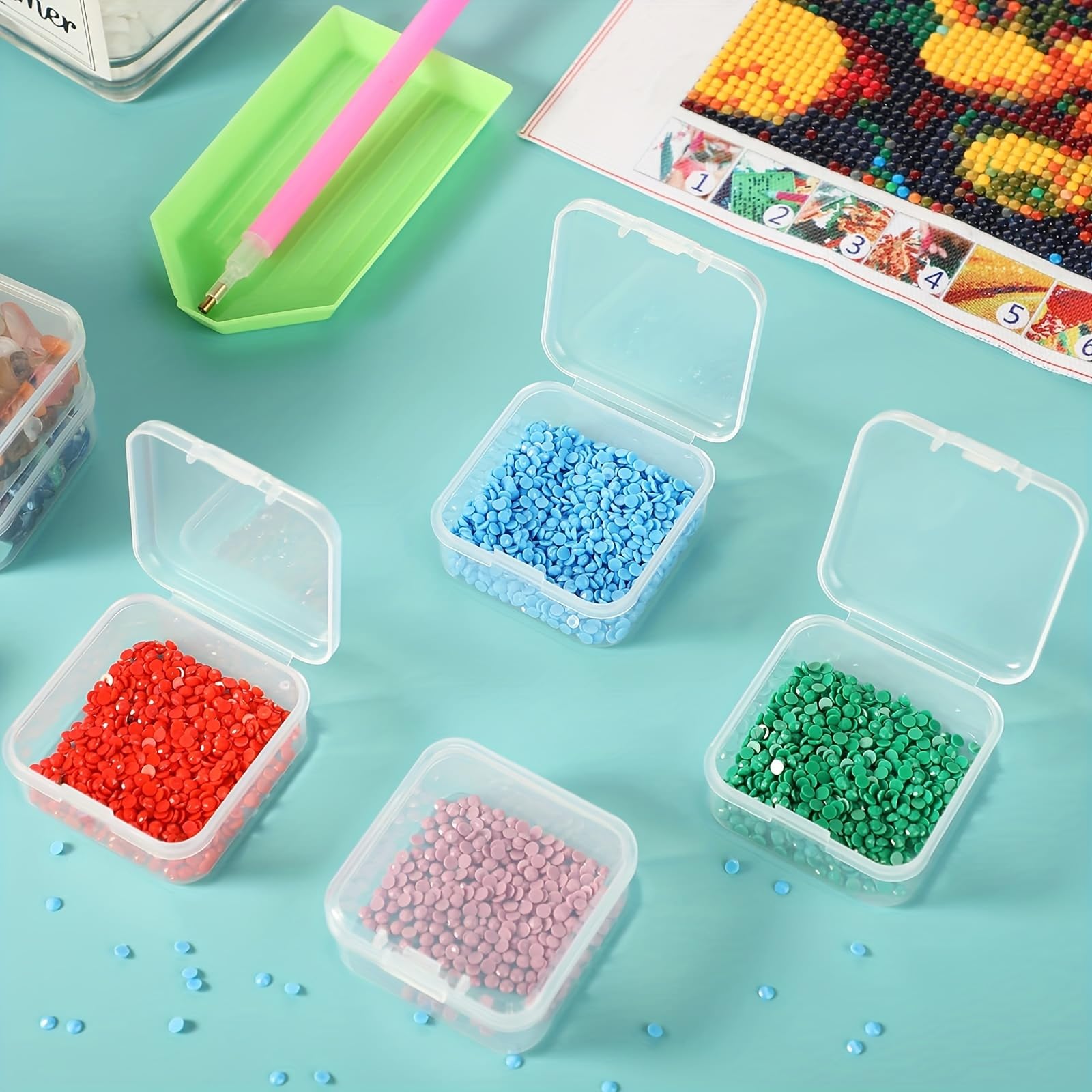 42pcs small clear plastic bead storage container boxes, mini container boxes, small containers with lids, for storing small items, handicrafts, nail art, jewelry, hardware, diamond paintings