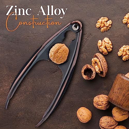 Alpine Cuisine Heavy-Duty Zinc Alloy Nut Cracker 6 Inch with Ergonomic Non-Slip Handle, 2 Different Cuts Nutcracker for Walnuts, Nuts, Walnuts, Hazelnut & Pistachio, Easy to crack - Antique Bronze