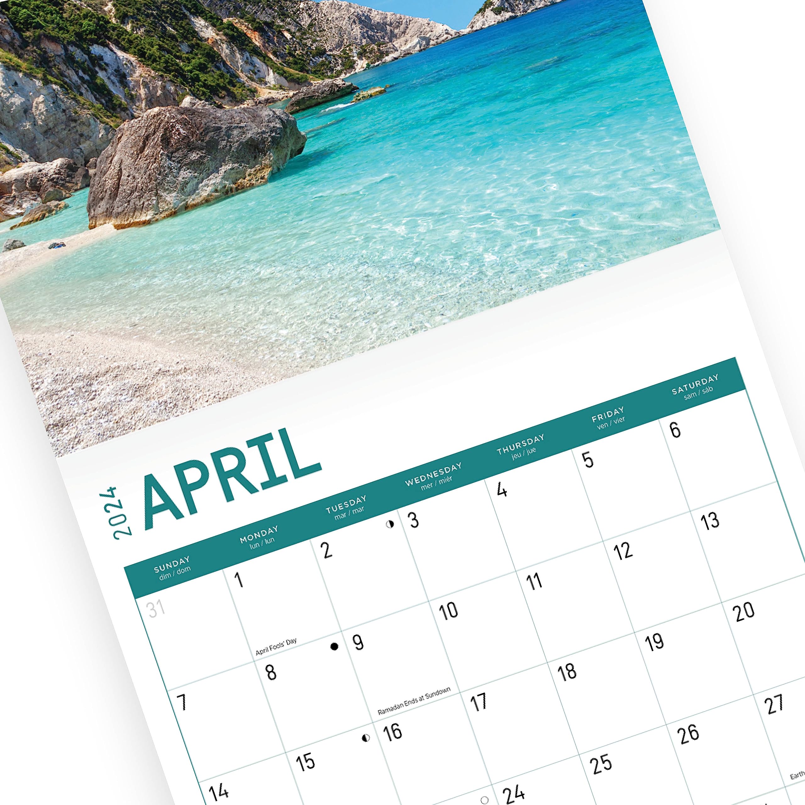 2024 Beaches Monthly Wall Calendar by Bright Day, 12 x 12 Inch Beautiful Landscape Photography Gift