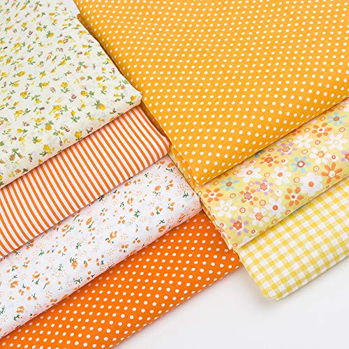 7Pcs 20" x 20" Cotton Fabric DIY Making Supplies Quilting Patchwork Fabric Fat Quarter Bundles DIY for Quilting Patchwork Cushions Cotton Fabric for Patchwork (20" x 20", Orange)